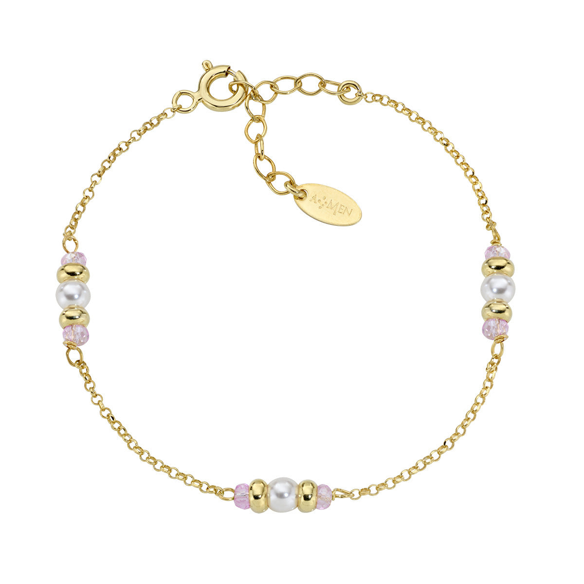 Bracciale Rainbow Dorato Cristalli Rosa e Perle | AmenCollection