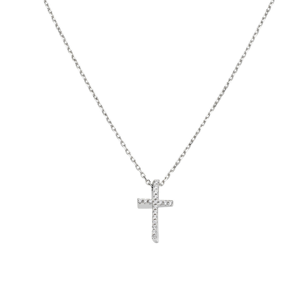 Long Cross Pendant Necklace with White Zirconia | AmenCollection